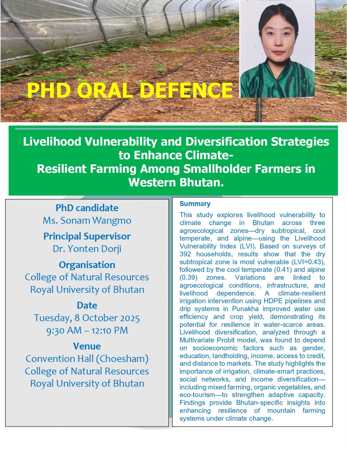 PhD Candidates Oral Defence – CNR-College of Natural Resources, RUB